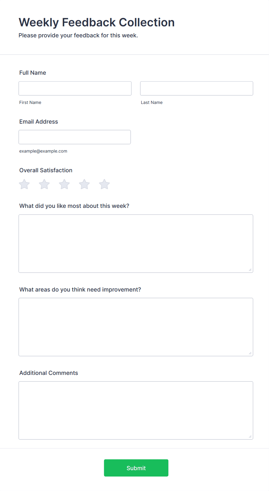 Weekly Feedback Collection Form Template | Jotform