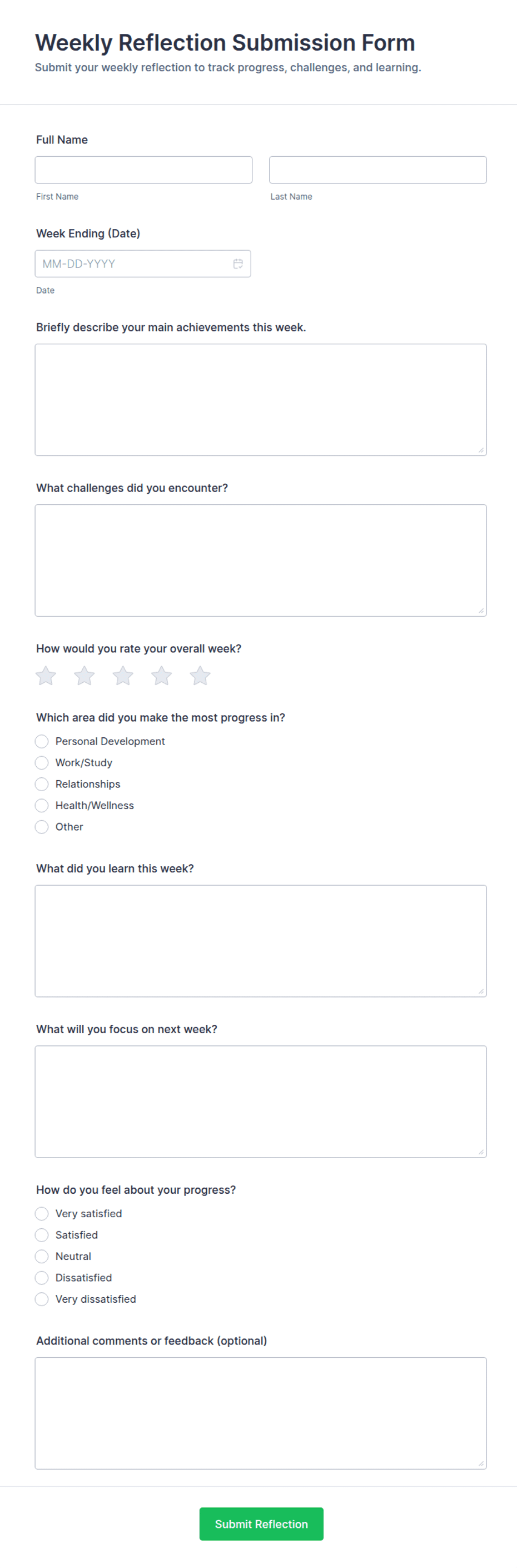 Weekly Reflection Submission Form Template | Jotform