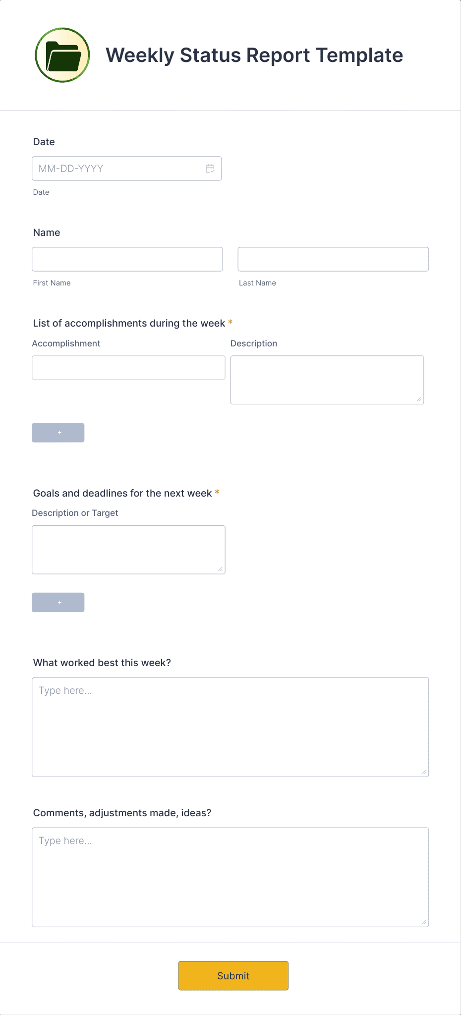 Weekly Status Report Template Form Template | Jotform