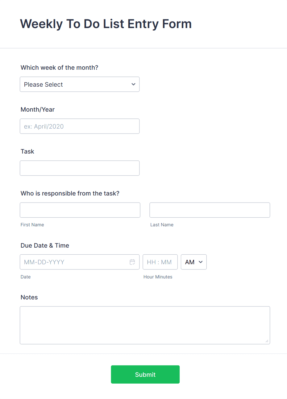 Weekly To Do List Entry Form Template | Jotform