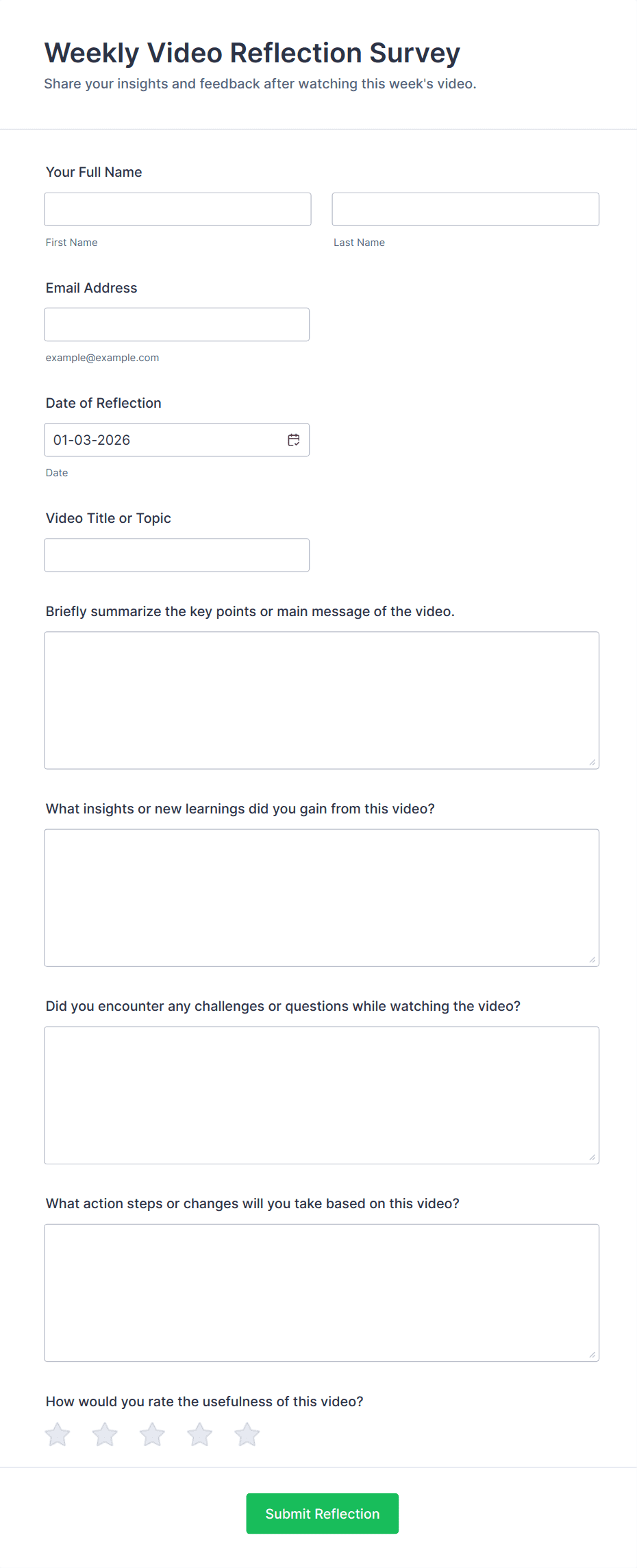 Weekly Video Reflection Survey Form Template | Jotform