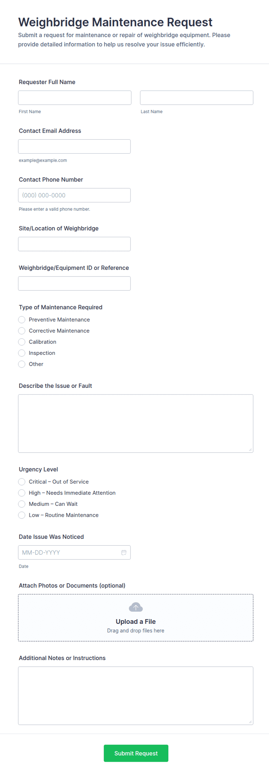 Weighbridge Maintenance Request Form Template | Jotform