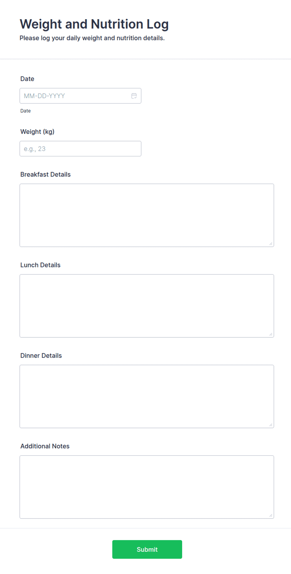 Weight and Nutrition Log Form Template | Jotform
