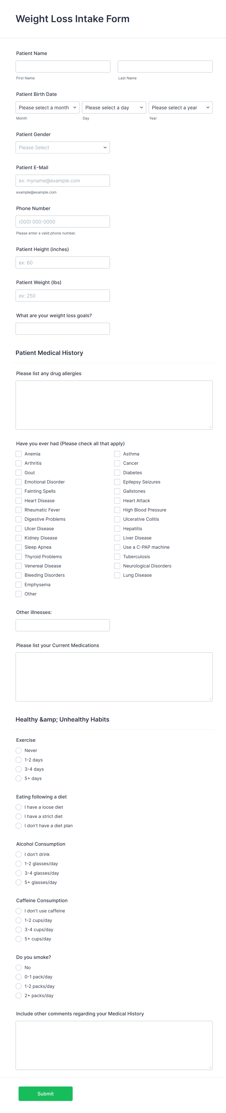 Weight Loss Intake Form Template | Jotform