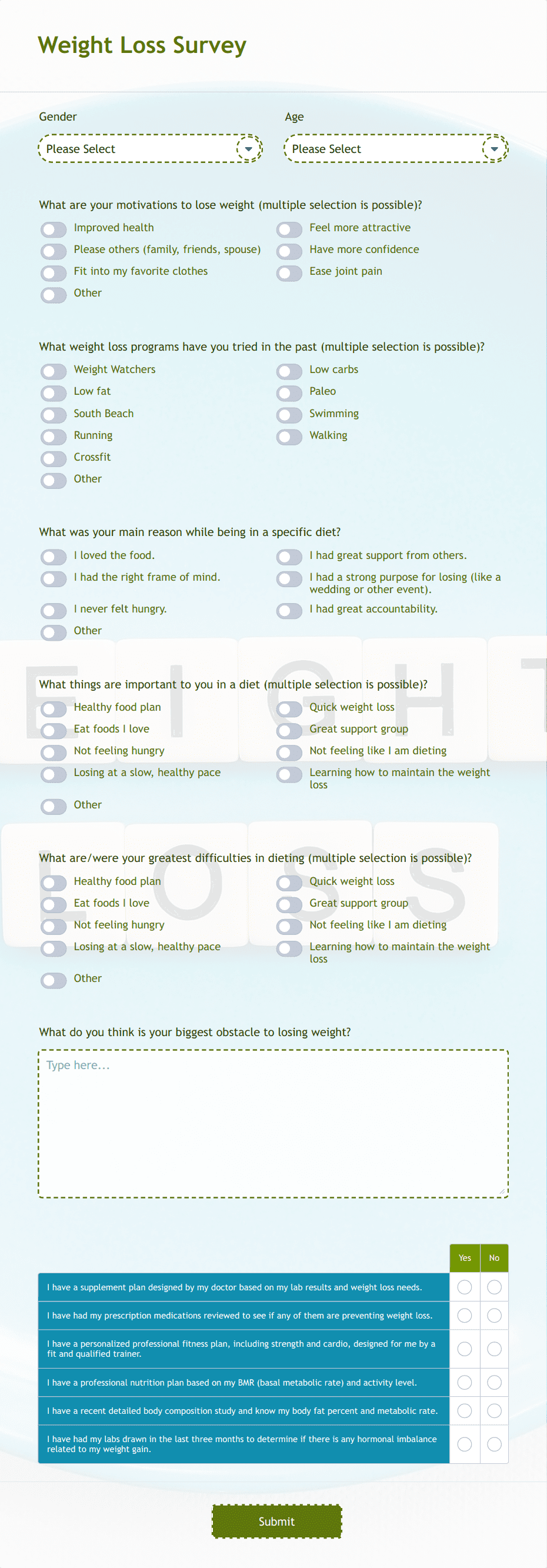 Weight Loss Survey Form Template | Jotform