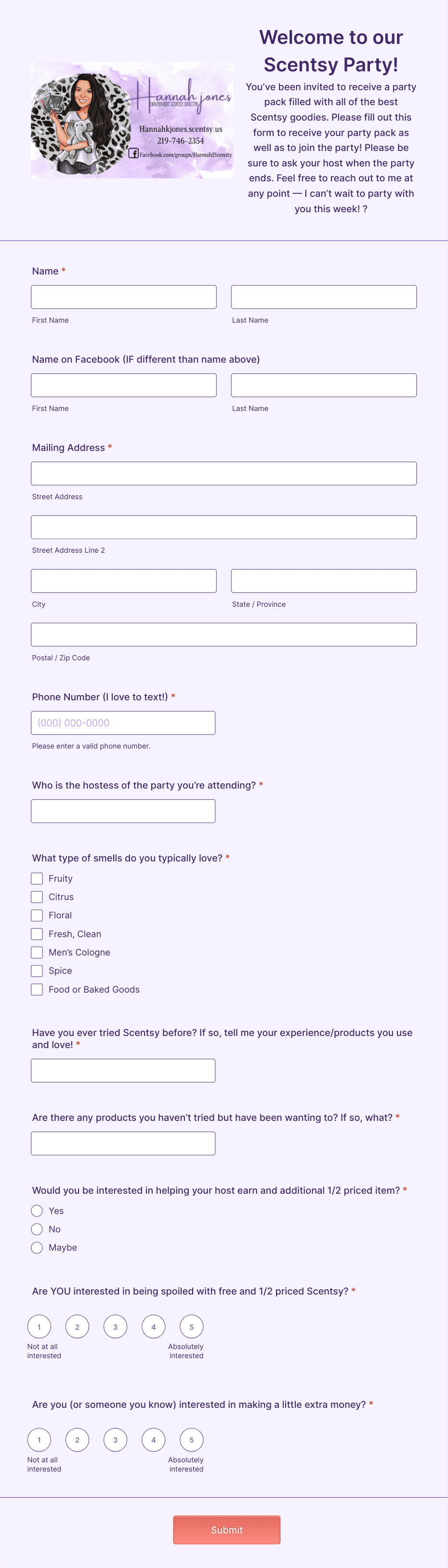 Welcome to our Scentsy Party! Form Template | Jotform