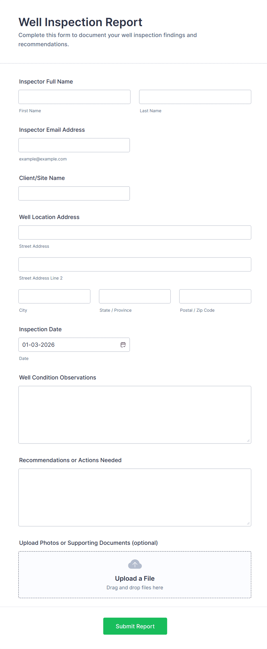 Well Inspection Report Form Template | Jotform