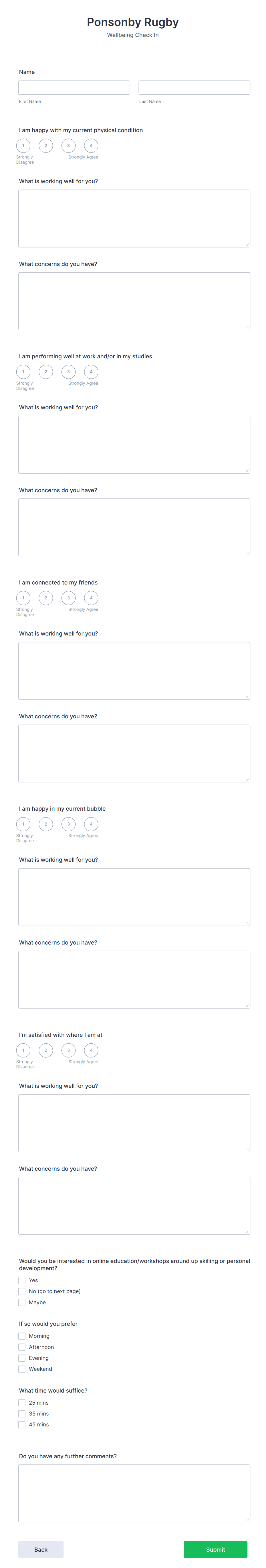 Wellbeing Check In Form Template | Jotform