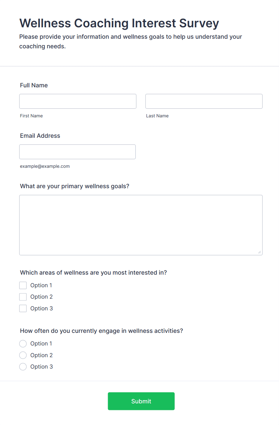 Wellness Coaching Interest Survey Form Template | Jotform