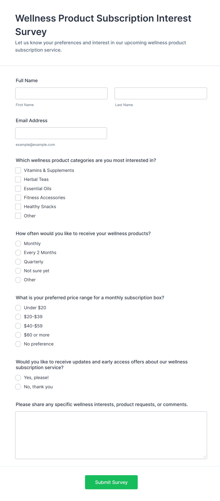 Wellness Product Subscription Interest Survey Form Template | Jotform