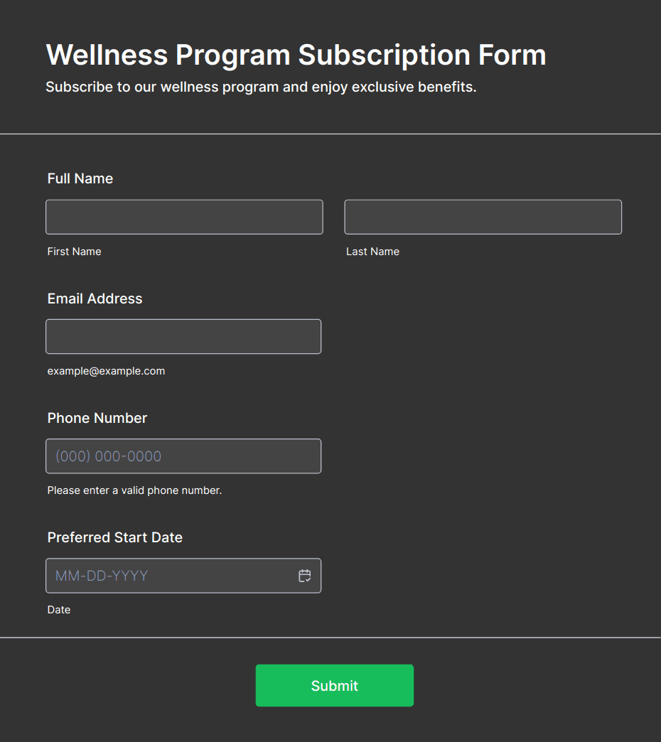 Wellness Program Subscription Form Template | Jotform