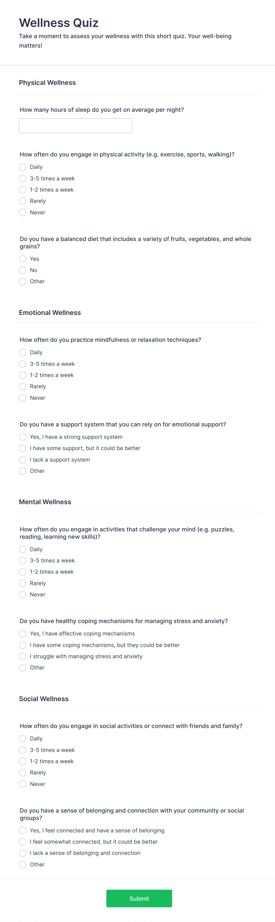 Wellness Quiz Form Template | Jotform