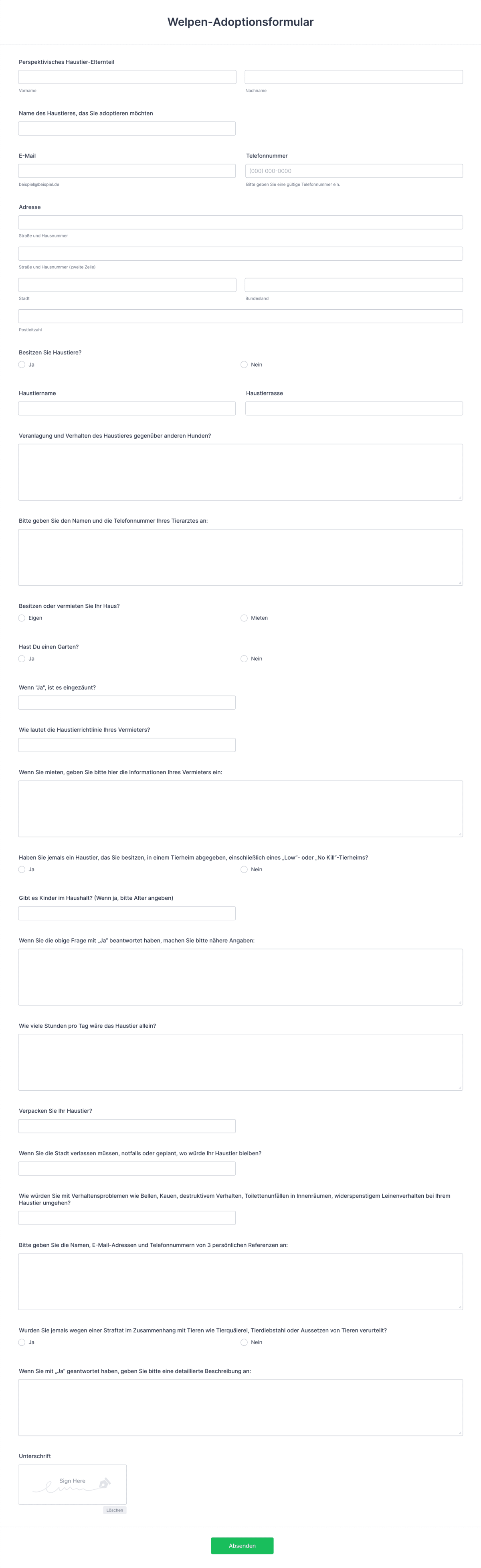 Welpen-Adoptionsformular Formularvorlage | Jotform