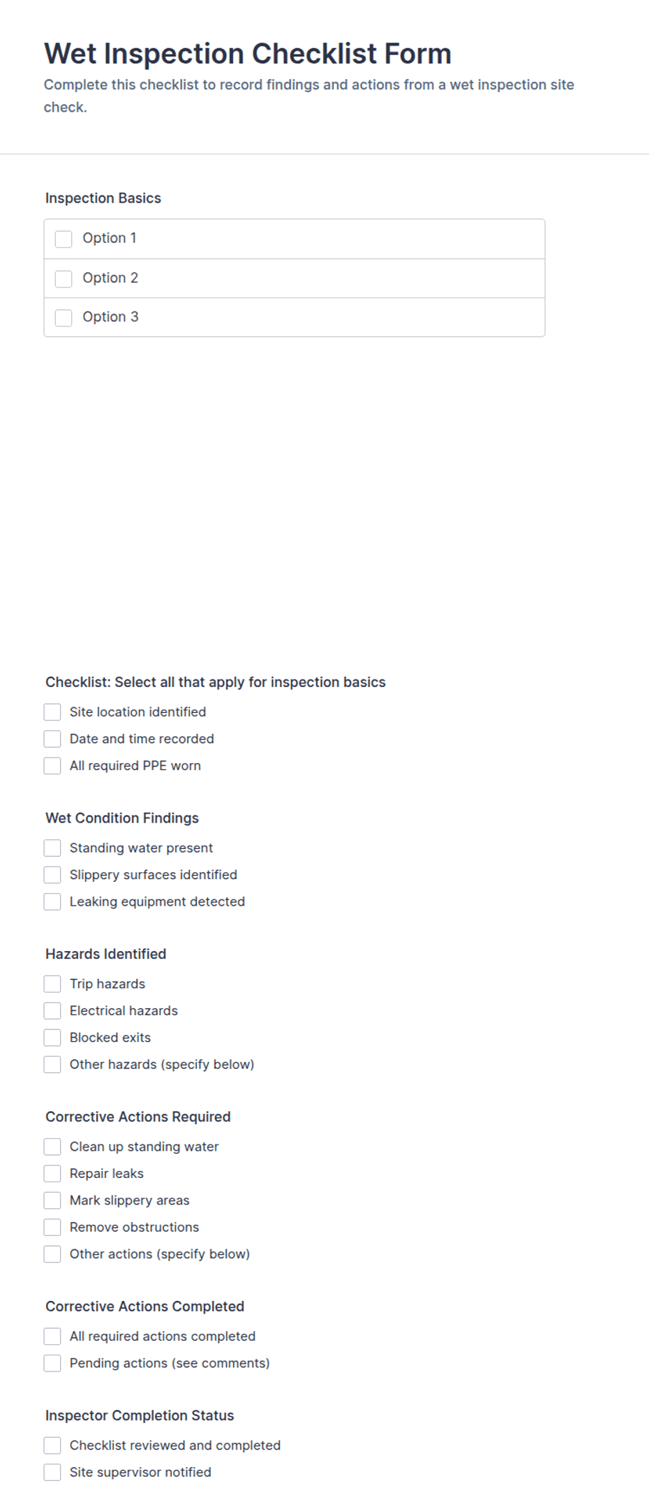Wet Inspection Checklist Form Template | Jotform