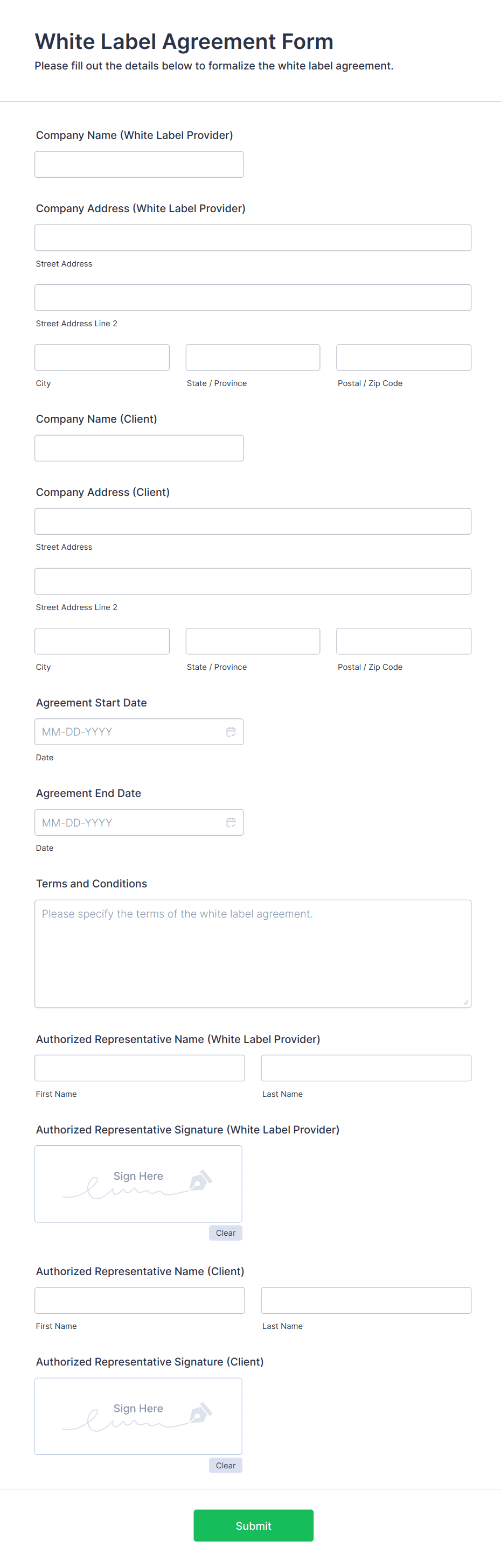 White Label Agreement Form Template | Jotform