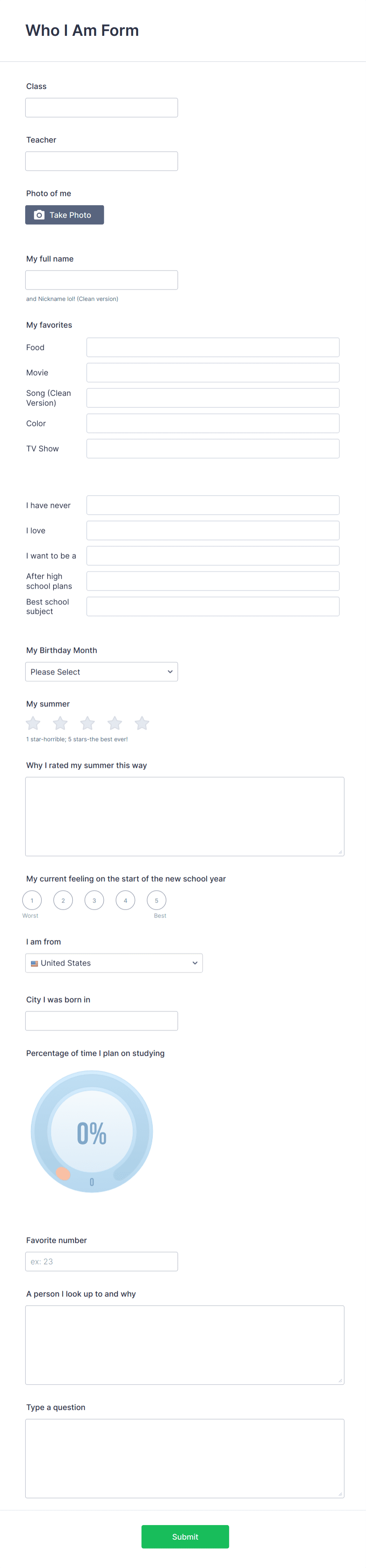 Who I Am Form Template | Jotform