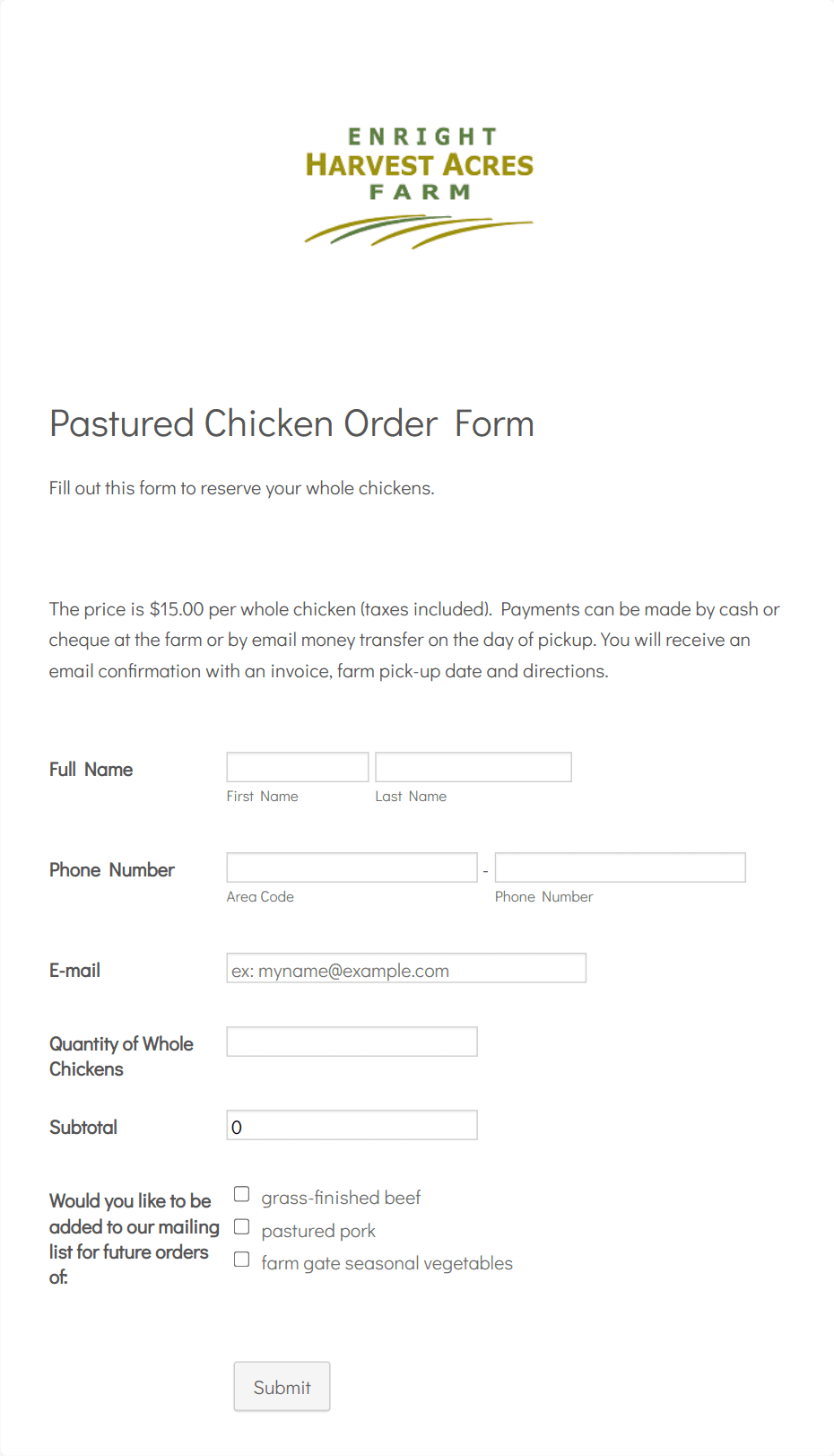 Whole Chicken Order Form Template | Jotform