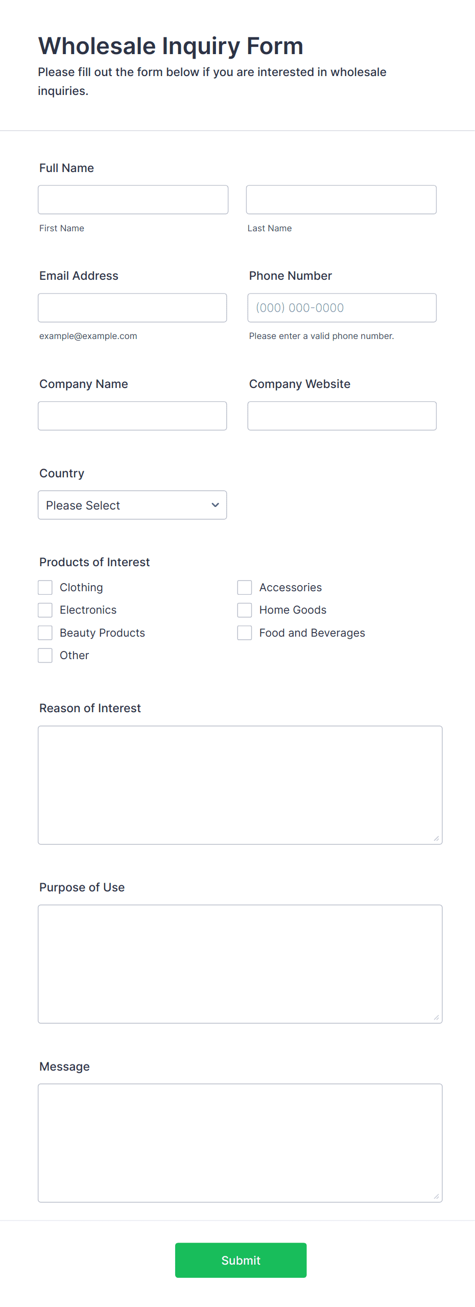 Wholesale Inquiry Form Template | Jotform