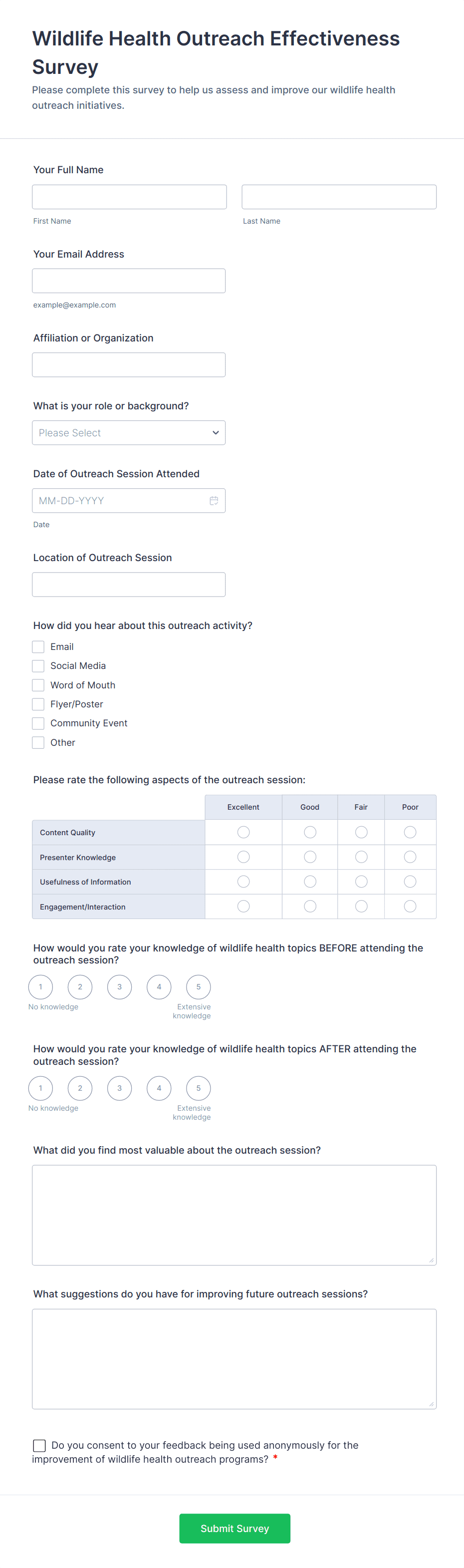 Wildlife Health Outreach Effectiveness Survey Form Template | Jotform