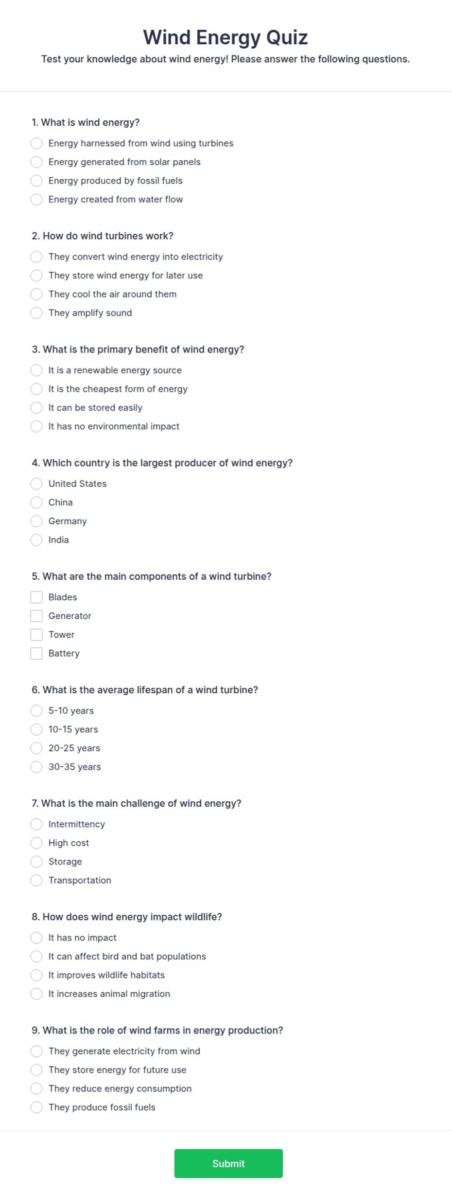 Wind Energy Quiz Form Template | Jotform
