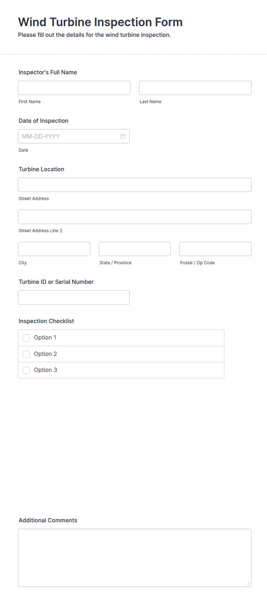 Wind Turbine Inspection Form Template | Jotform