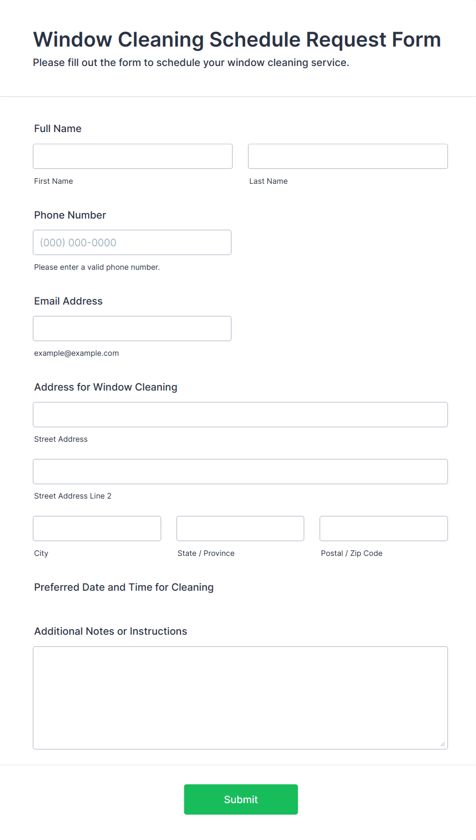 Window Cleaning Schedule Request Form Template | Jotform
