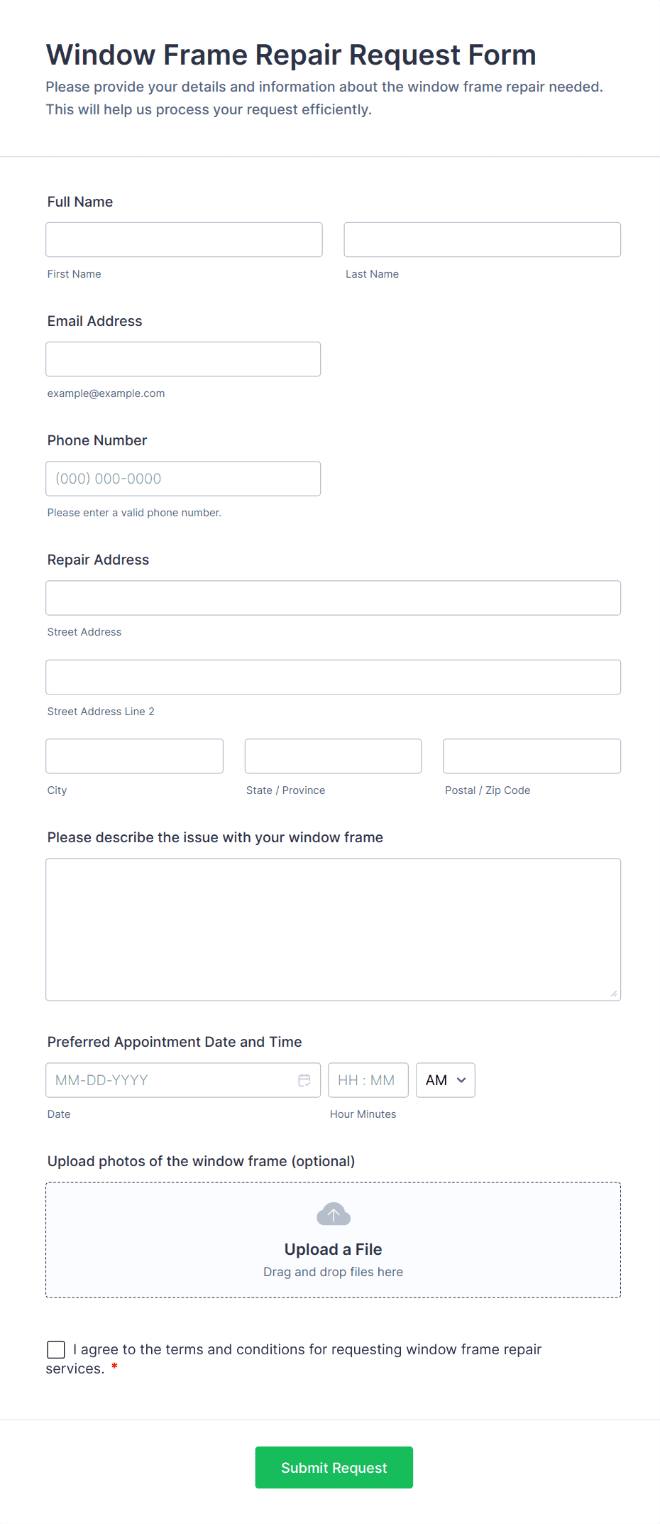 Window Frame Repair Request Form Template | Jotform