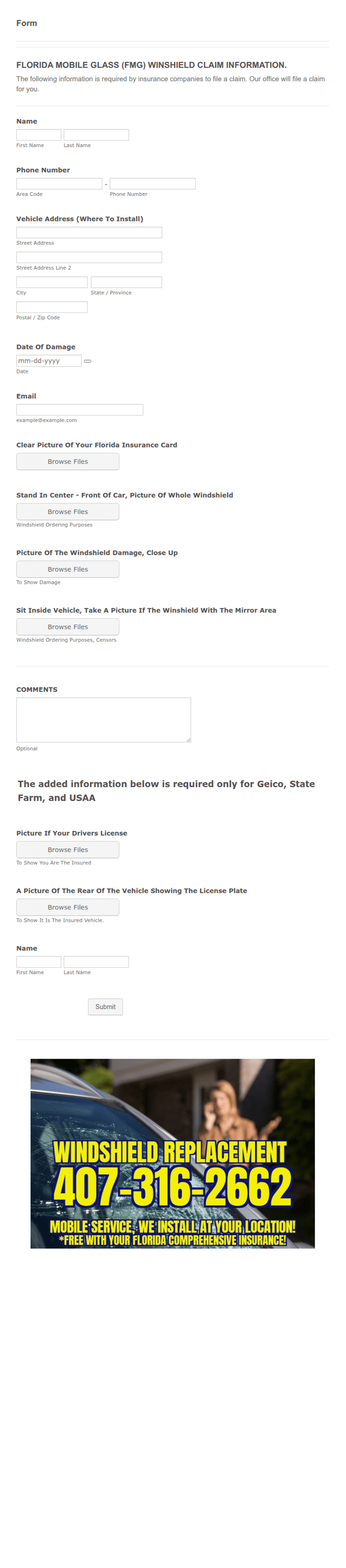Windshield Claim Form Template | Jotform