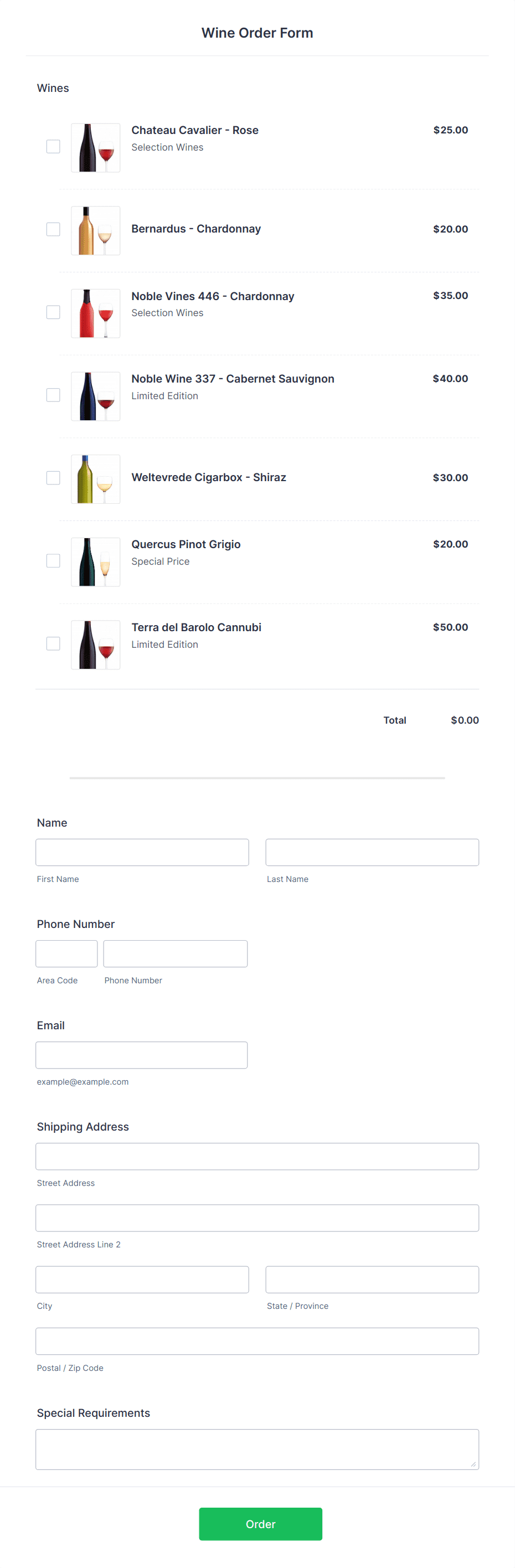 Wine Order Form Template | Jotform