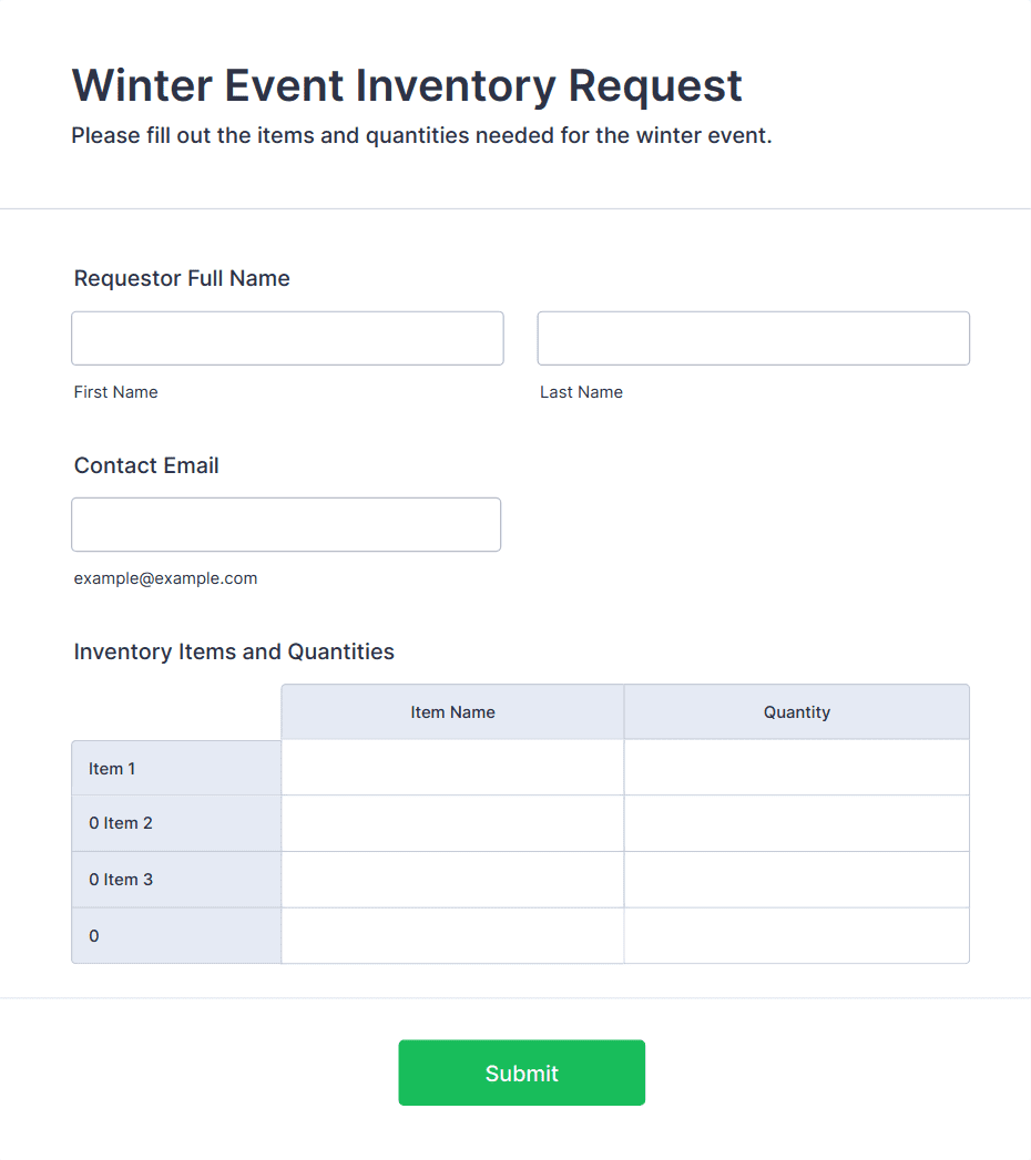 Winter Event Inventory Request Form Template | Jotform