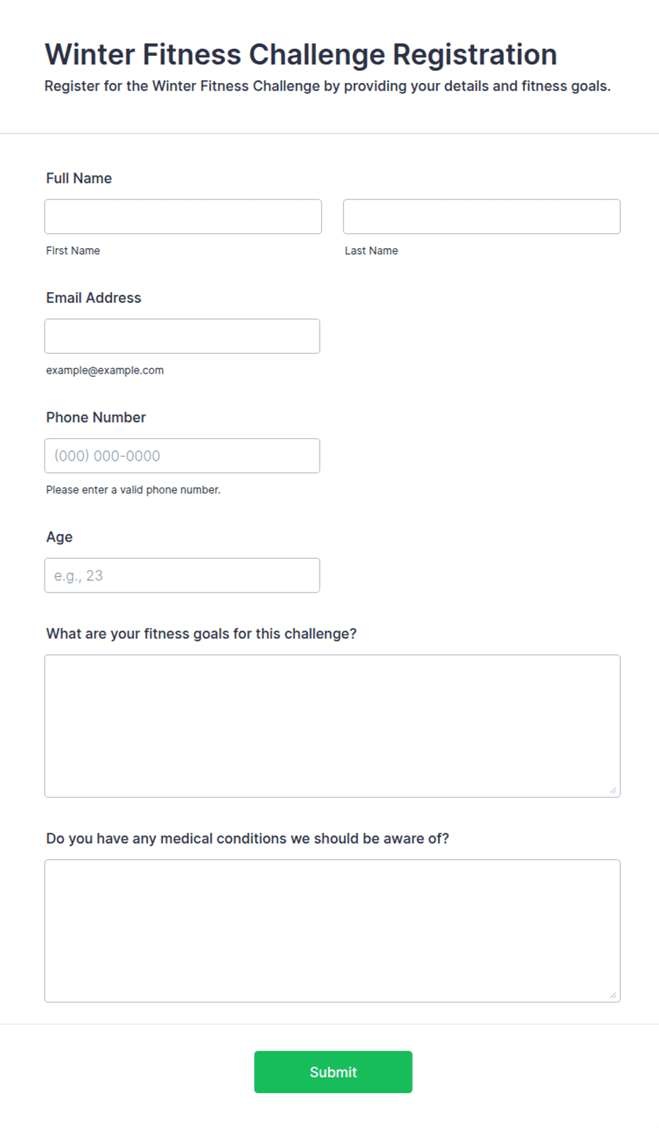 Winter Fitness Challenge Registration Form Template | Jotform