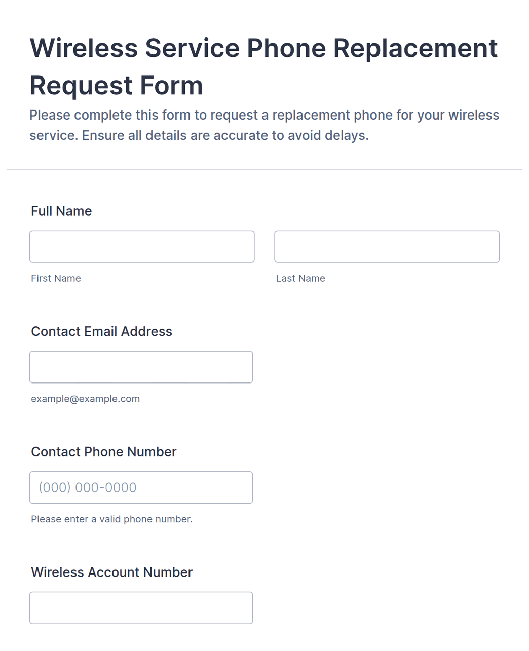Wireless Service Phone Replacement Request Form Template | Jotform