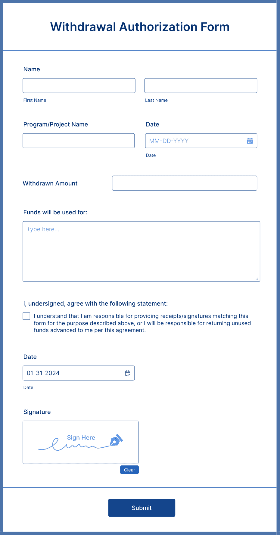 Withdrawal Authorization Form Template | Jotform