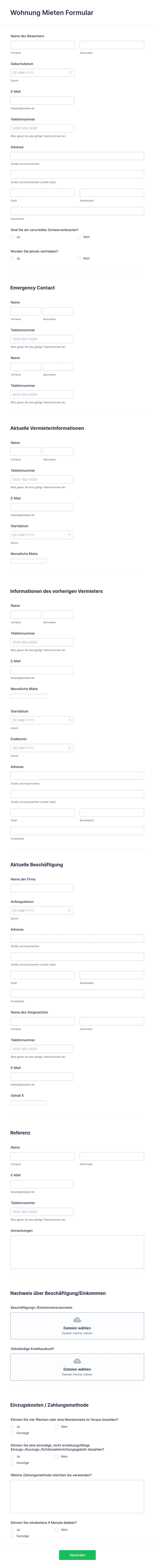 Wohnung Mieten Formular Formularvorlage | Jotform