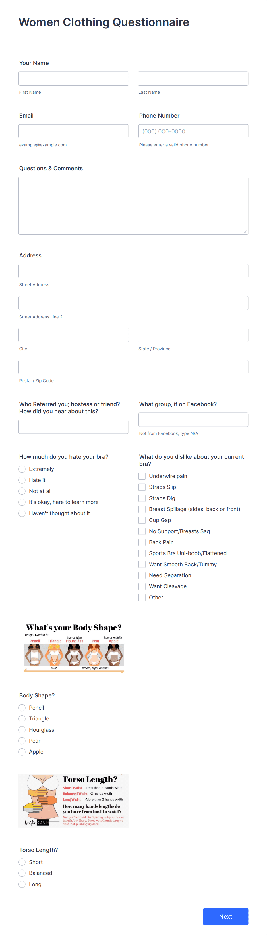 Women Clothing Questionnaire Form Template | Jotform