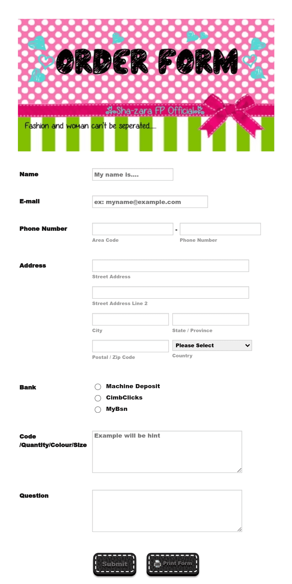 Women's Fashion Order Form Template | Jotform