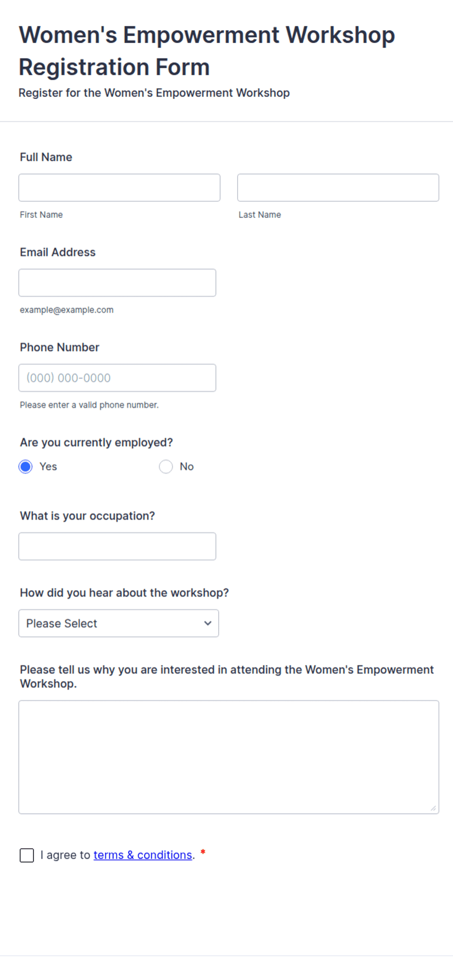 Women's Empowerment Workshop Registration Form Template | Jotform