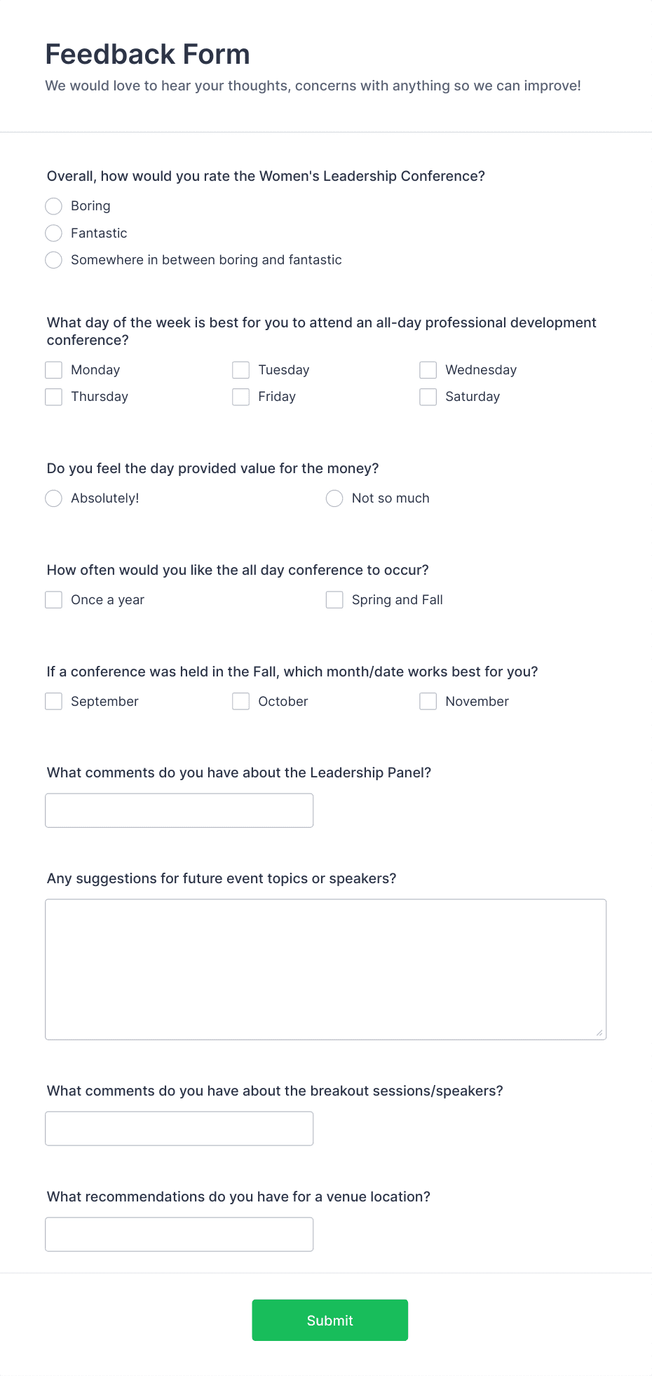 Womens Leadership Conference Feedback Form Template | Jotform