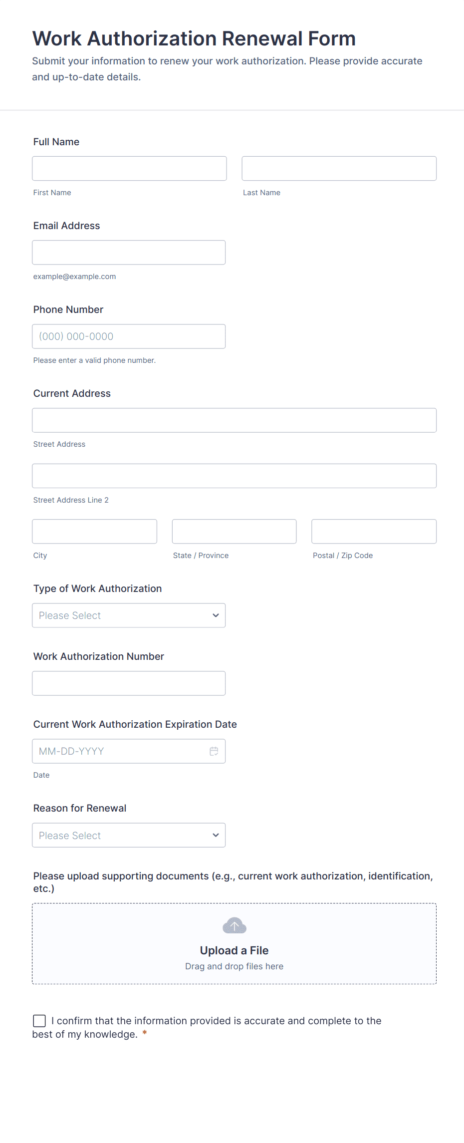 Work Authorization Renewal Form Template | Jotform