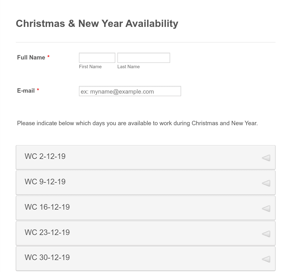 Work Availability Form Template | Jotform