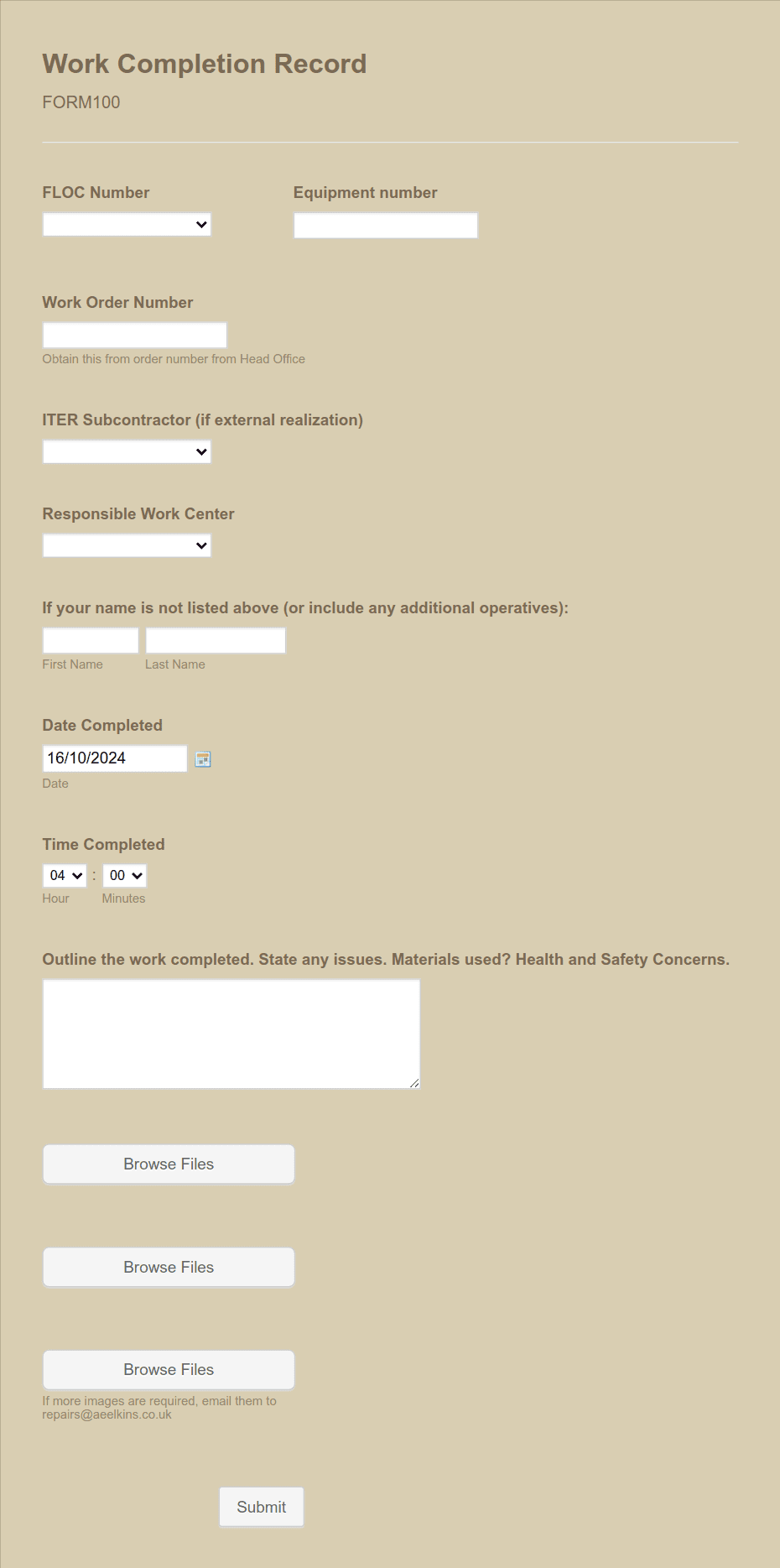 Work Completion Record Form Template | Jotform