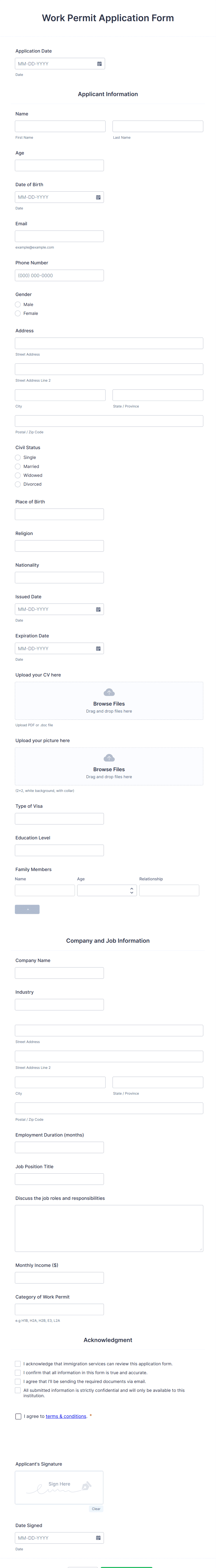 Work Permit Application Form Template | Jotform