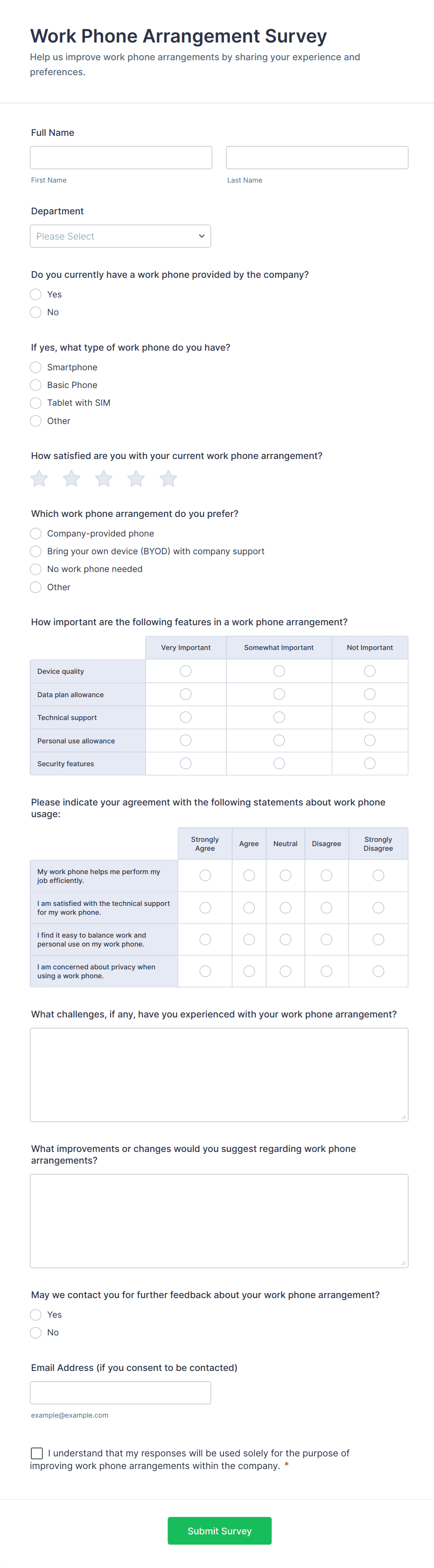 Work Phone Arrangement Survey Form Template | Jotform