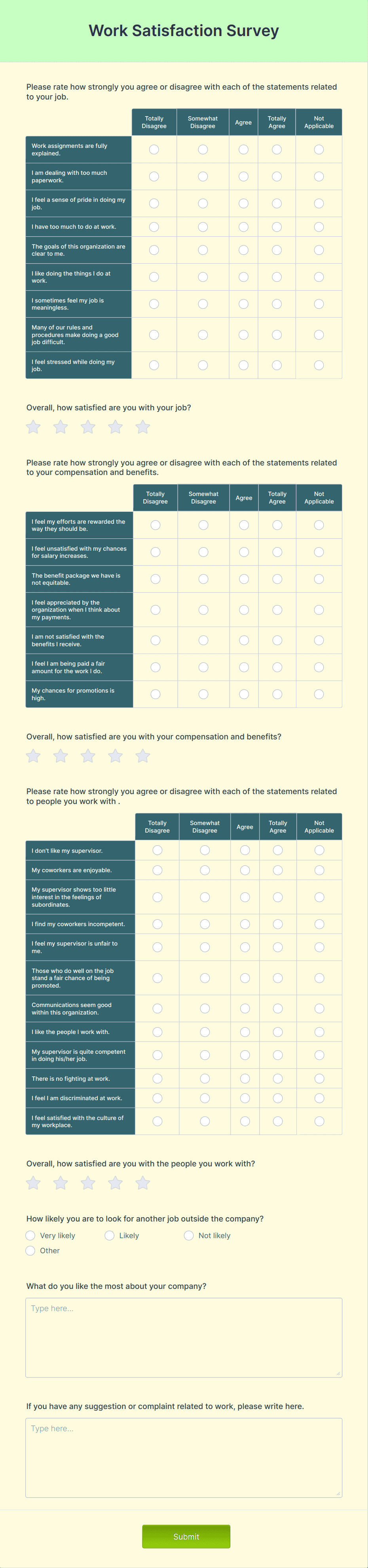 Work Satisfaction Survey Form Template | Jotform