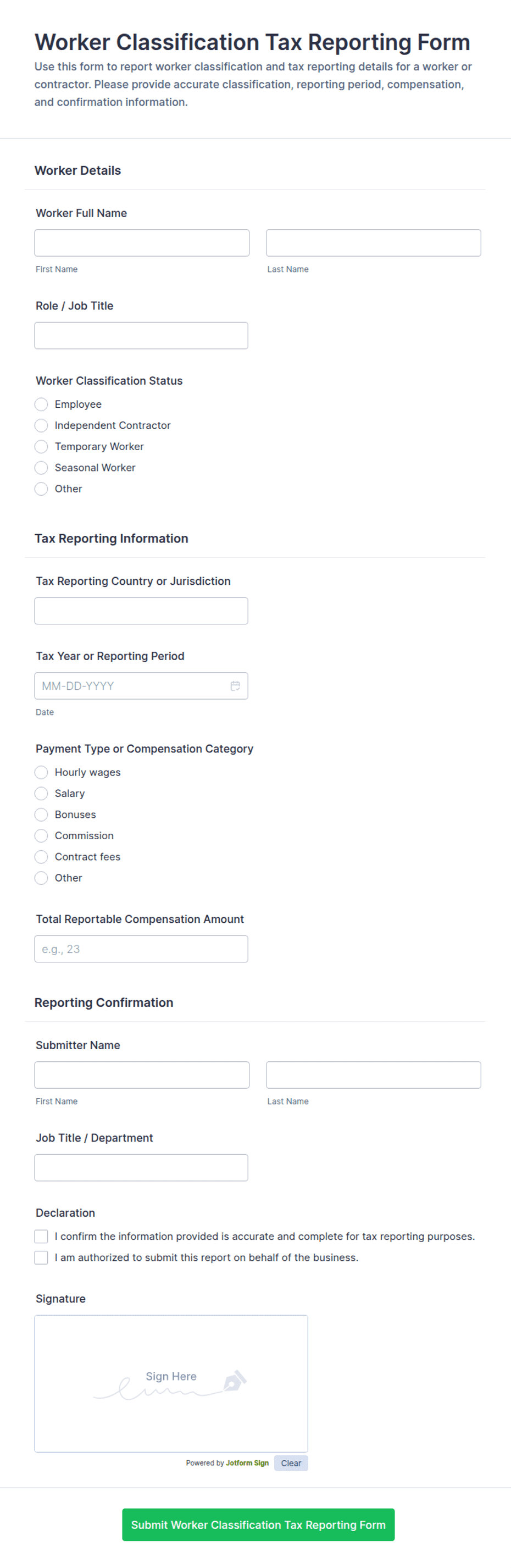 Worker Classification Tax Reporting Form Template | Jotform