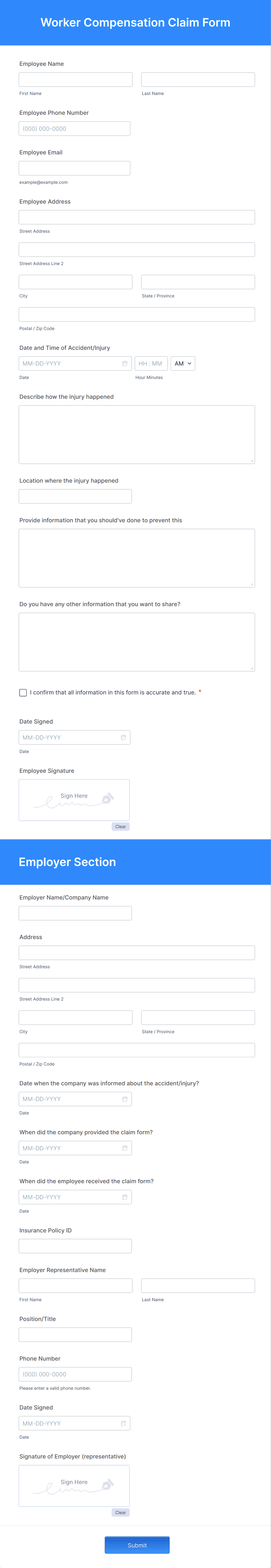 Worker Compensation Claim Form Template | Jotform
