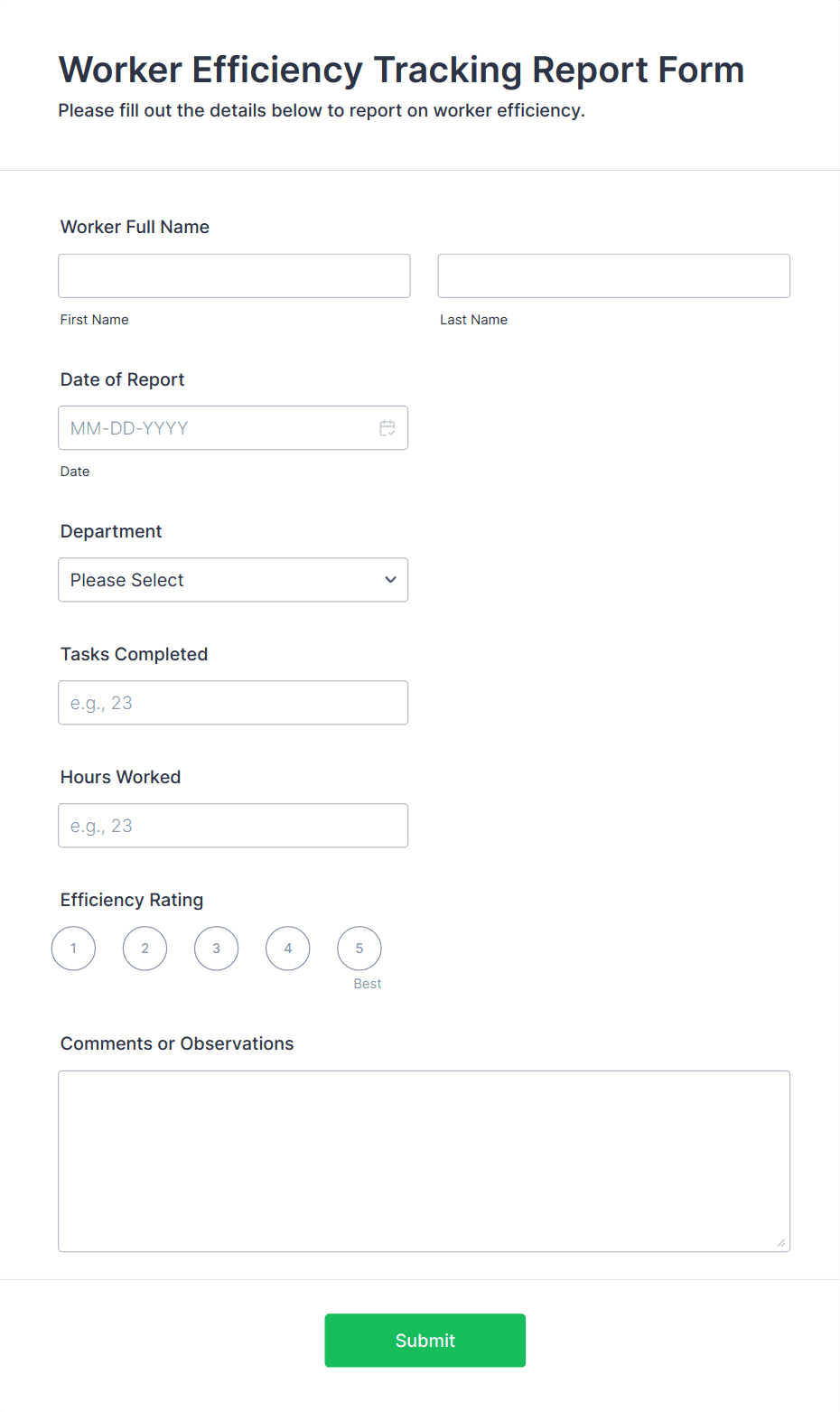 Worker Efficiency Tracking Report Form Template | Jotform