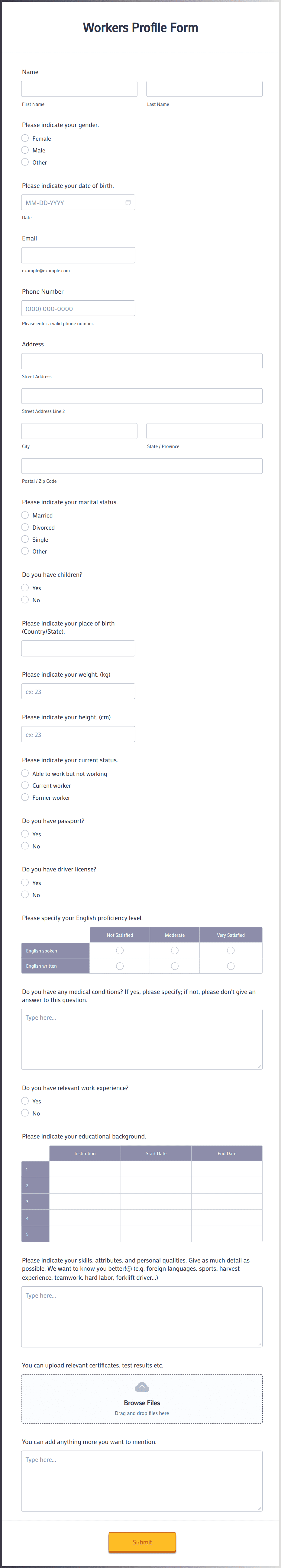 Workers Profile Form Template | Jotform