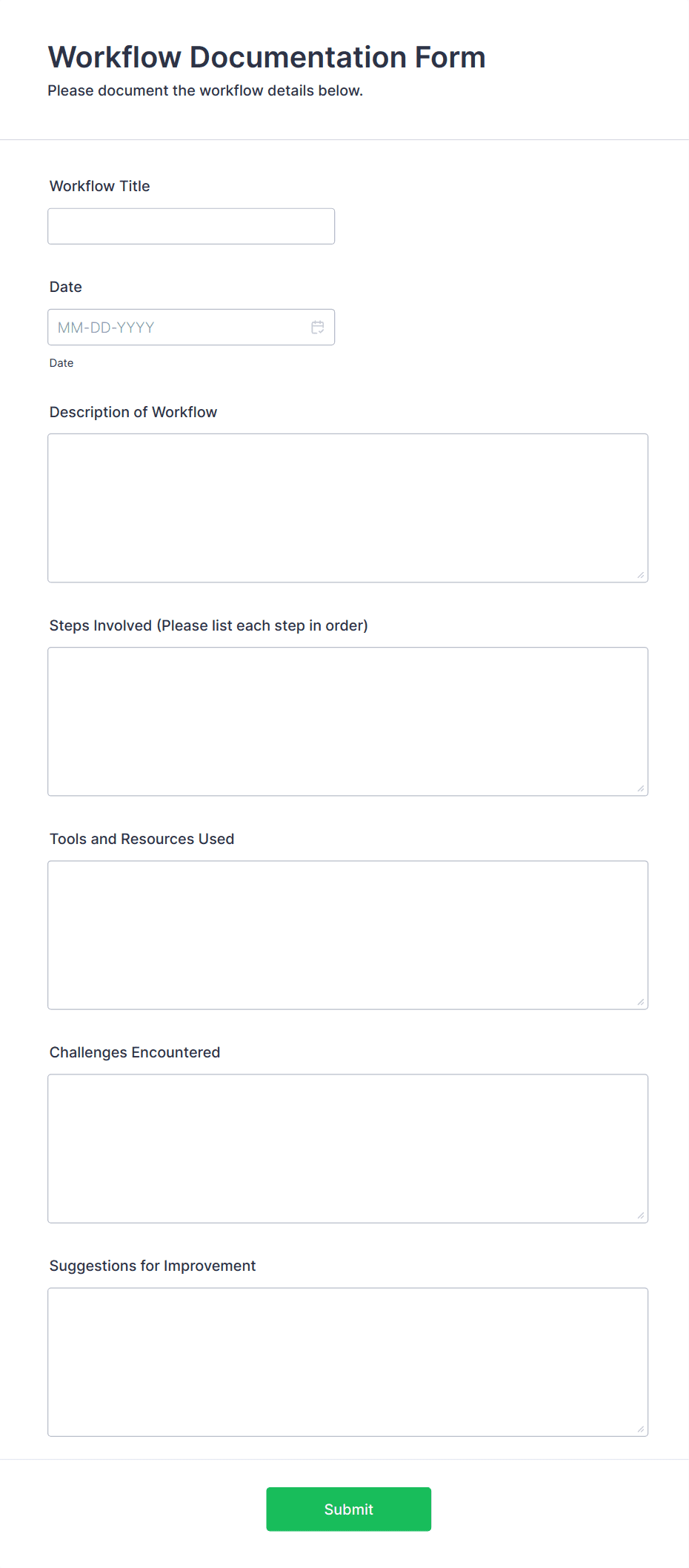 Workflow Documentation Form Template | Jotform