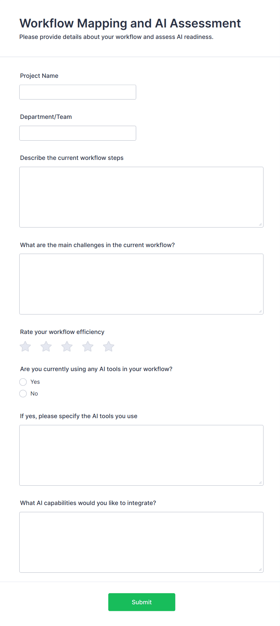 Workflow Mapping and AI Assessment Form Template | Jotform